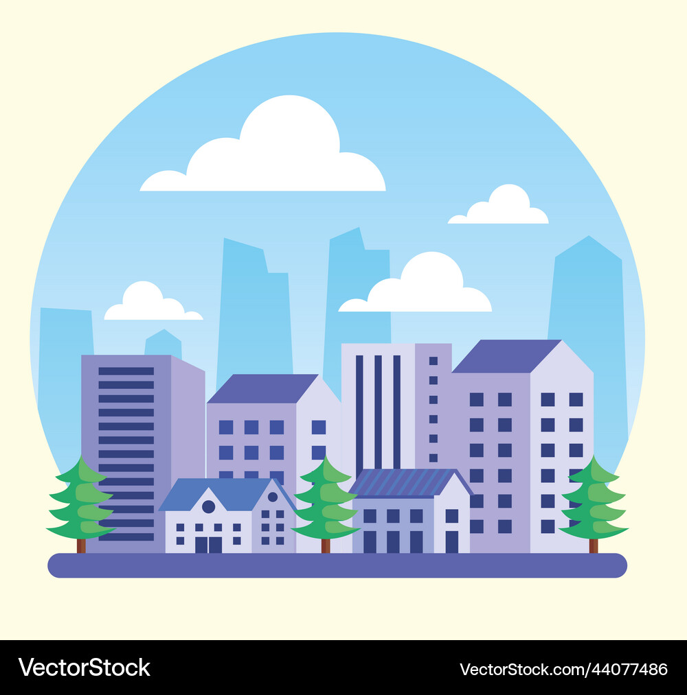 Buildings and pines urban Royalty Free Vector Image