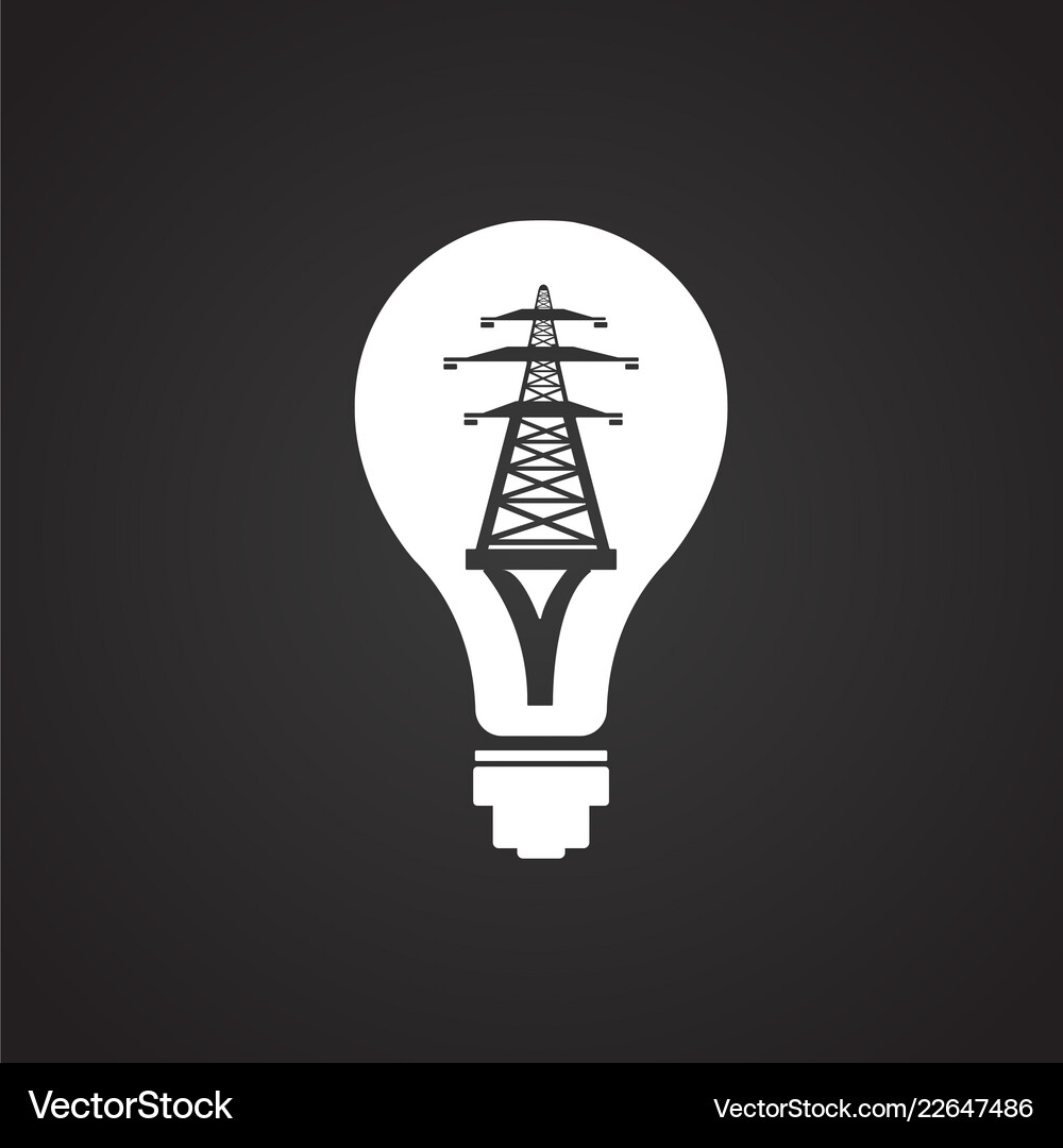 Electric bulb with power lines on black background