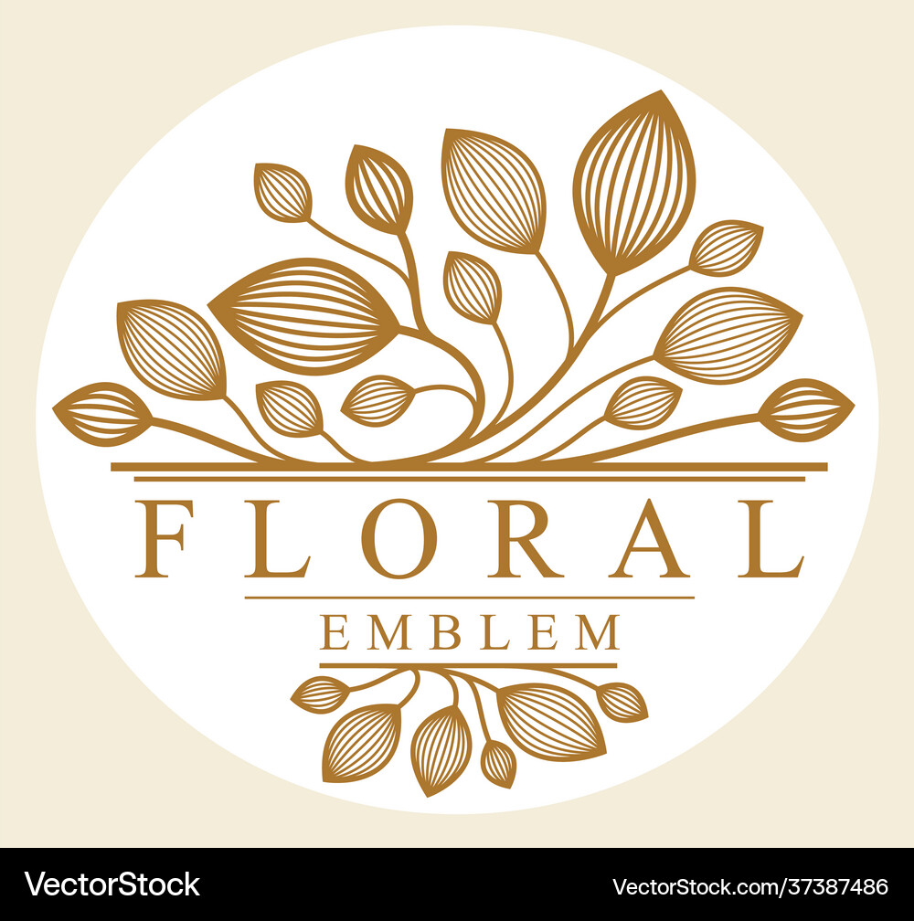 Floral emblem isolated on white background leaves Vector Image