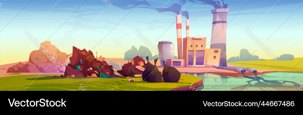 Landfill at river shore ecology pollution concept Vector Image