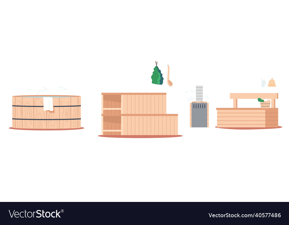 Sauna interior elements isolated round bath Vector Image
