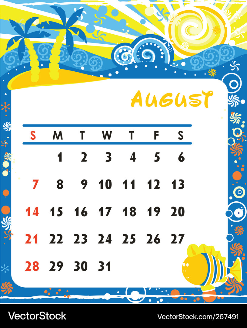 Calendar august Royalty Free Vector Image - VectorStock