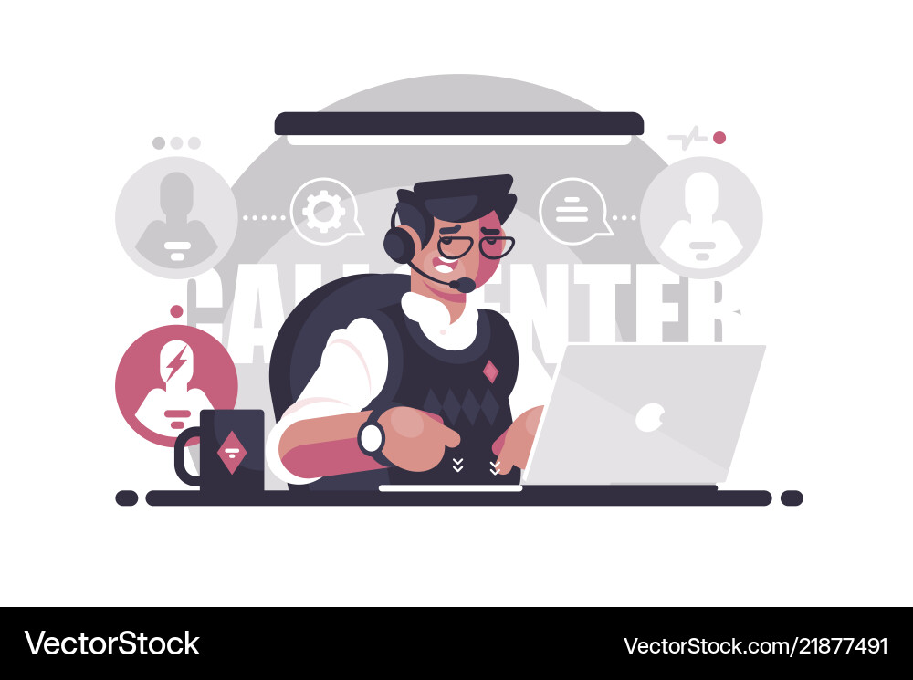 Call center employee in the workplace Royalty Free Vector