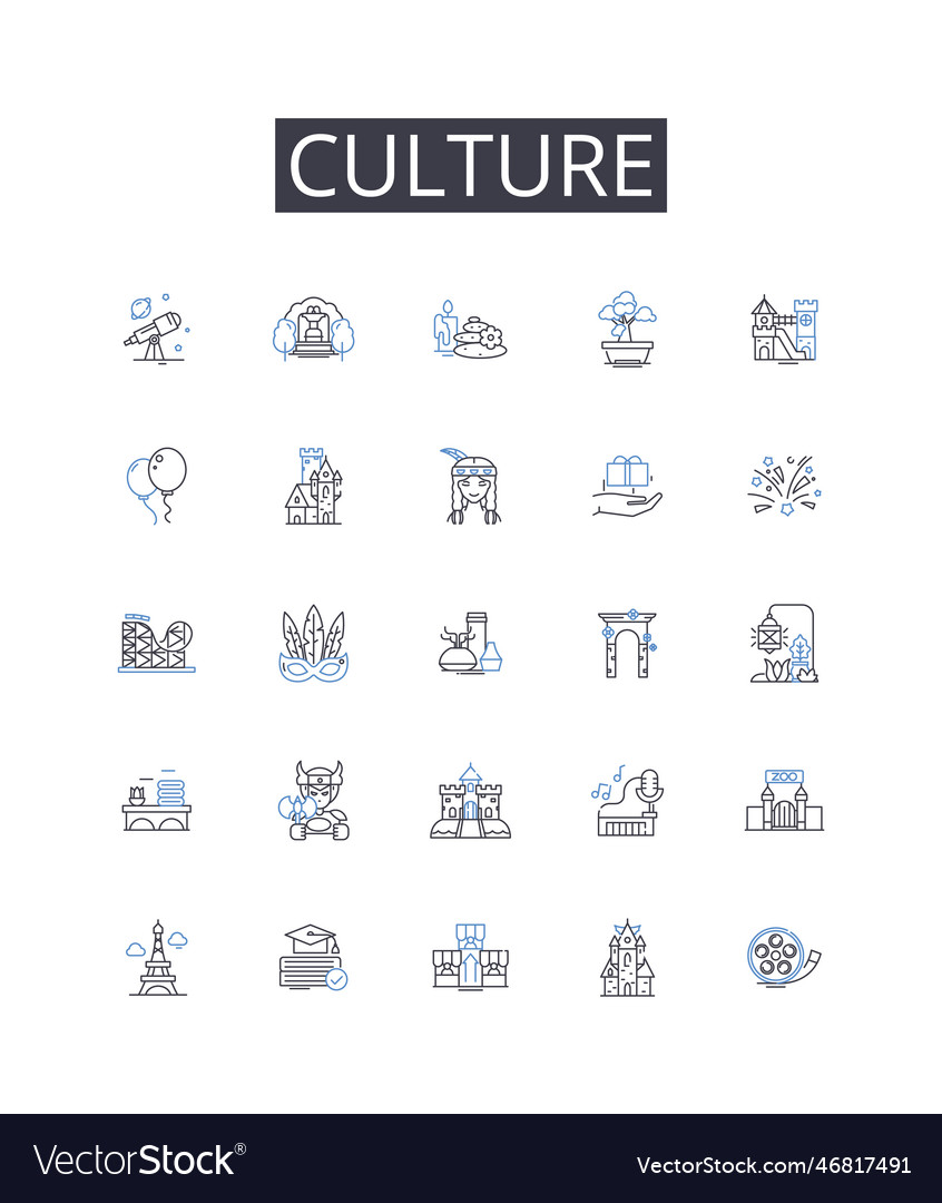 Culture line icons collection artistry customs Vector Image