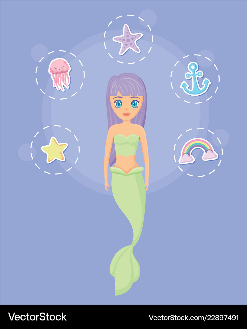 Cute siren with set icons Royalty Free Vector Image