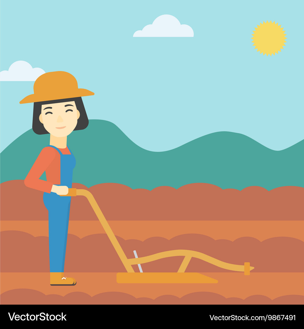 Farmer on the field with plough Royalty Free Vector Image