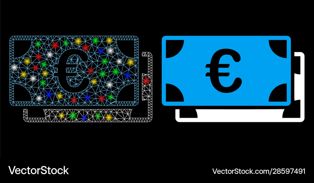 Glossy mesh 2d euro bills icon with light spots Vector Image