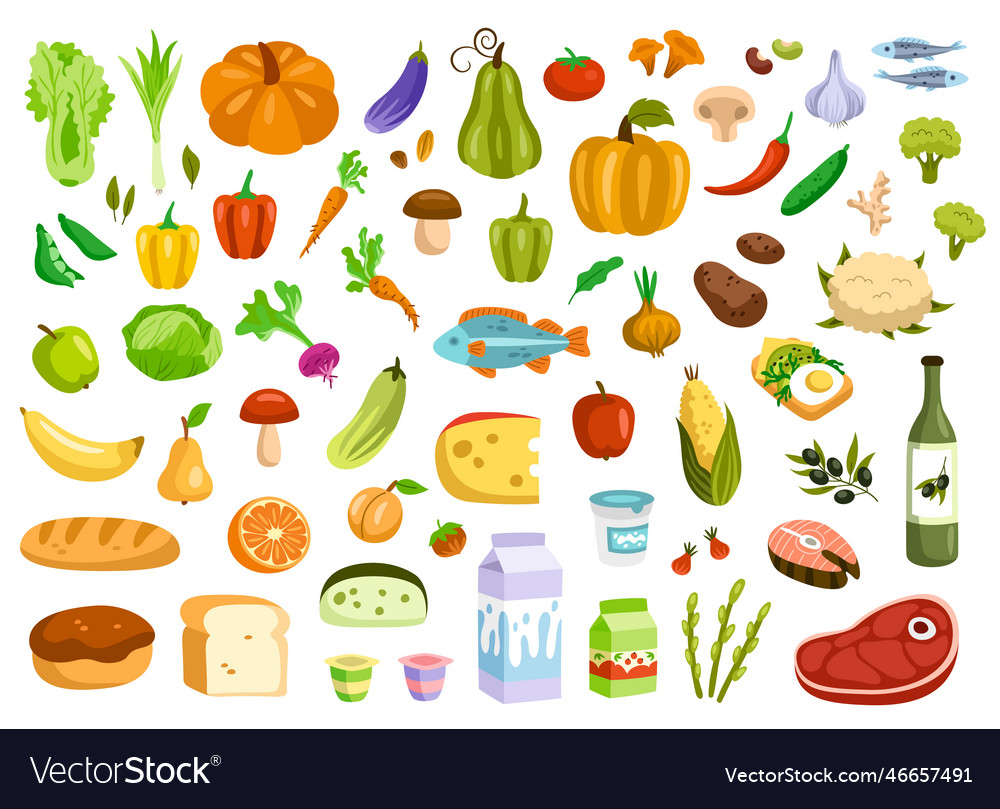 Healthy food set Royalty Free Vector Image - VectorStock