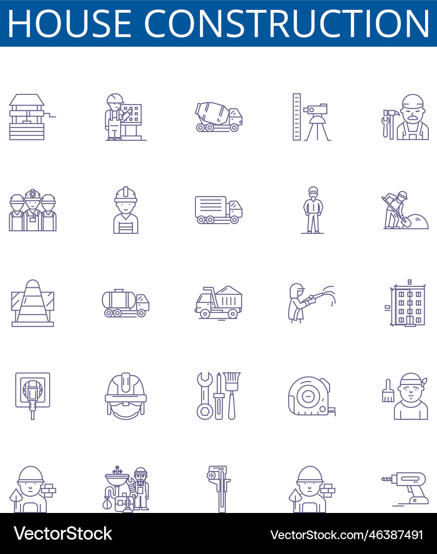 House construction line icons signs set design Vector Image