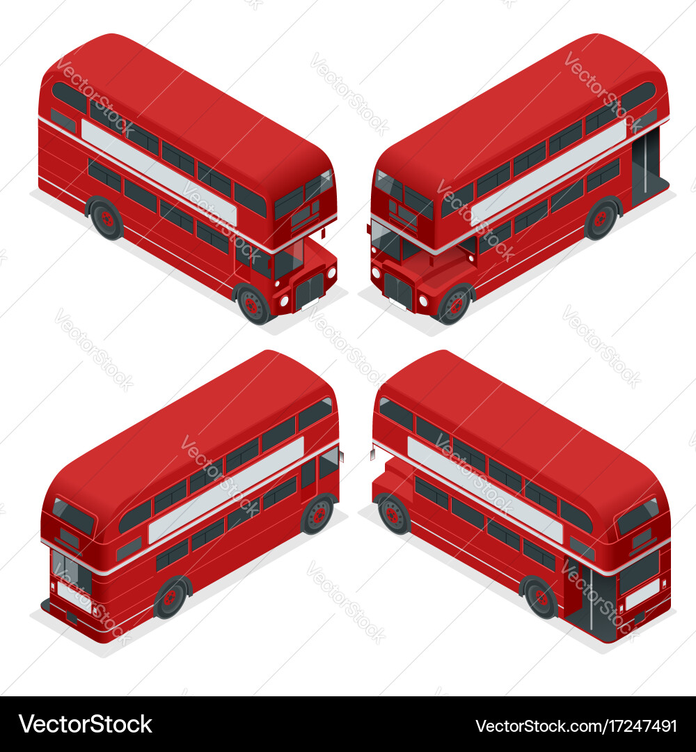 Isometric highly detailed red bus isolated double Vector Image