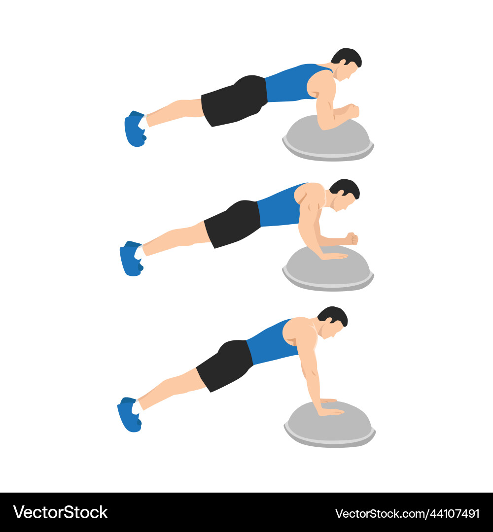 Man doing bosu ball plank to push up Royalty Free Vector