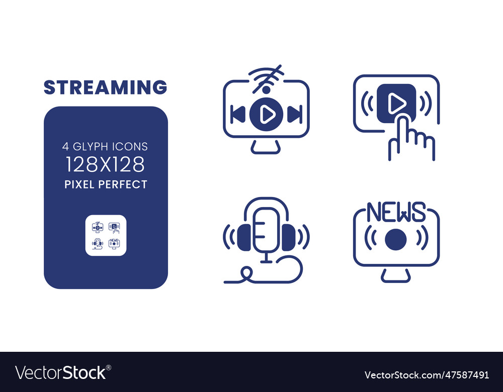 Streaming black solid desktop icons pack Vector Image
