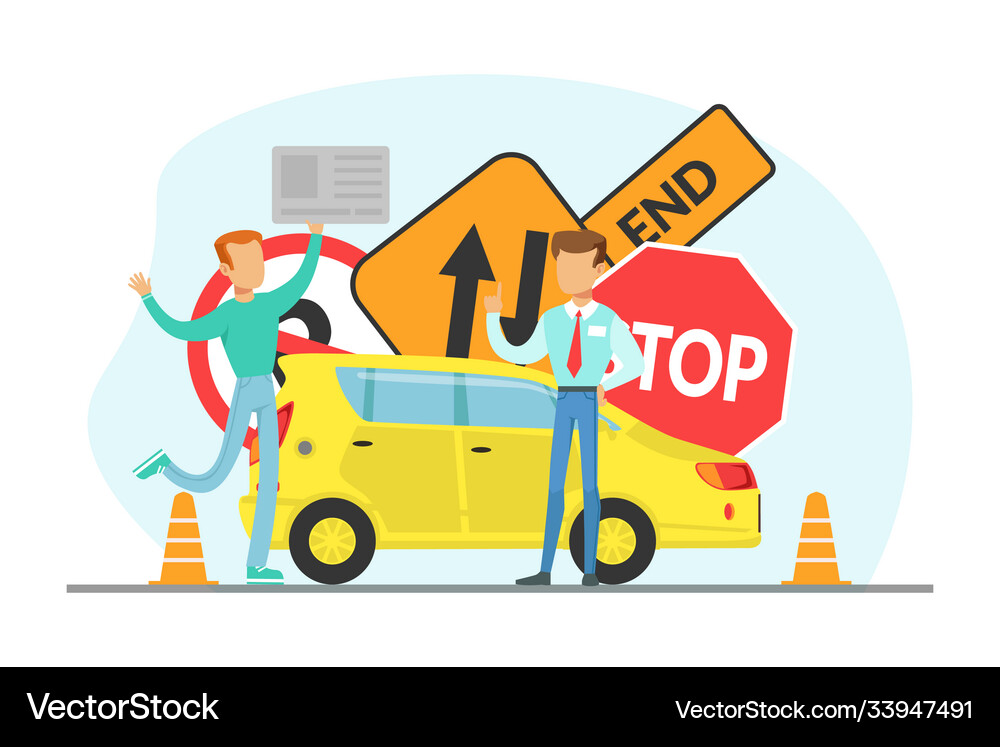 Teacher and student learning to drive driving Vector Image