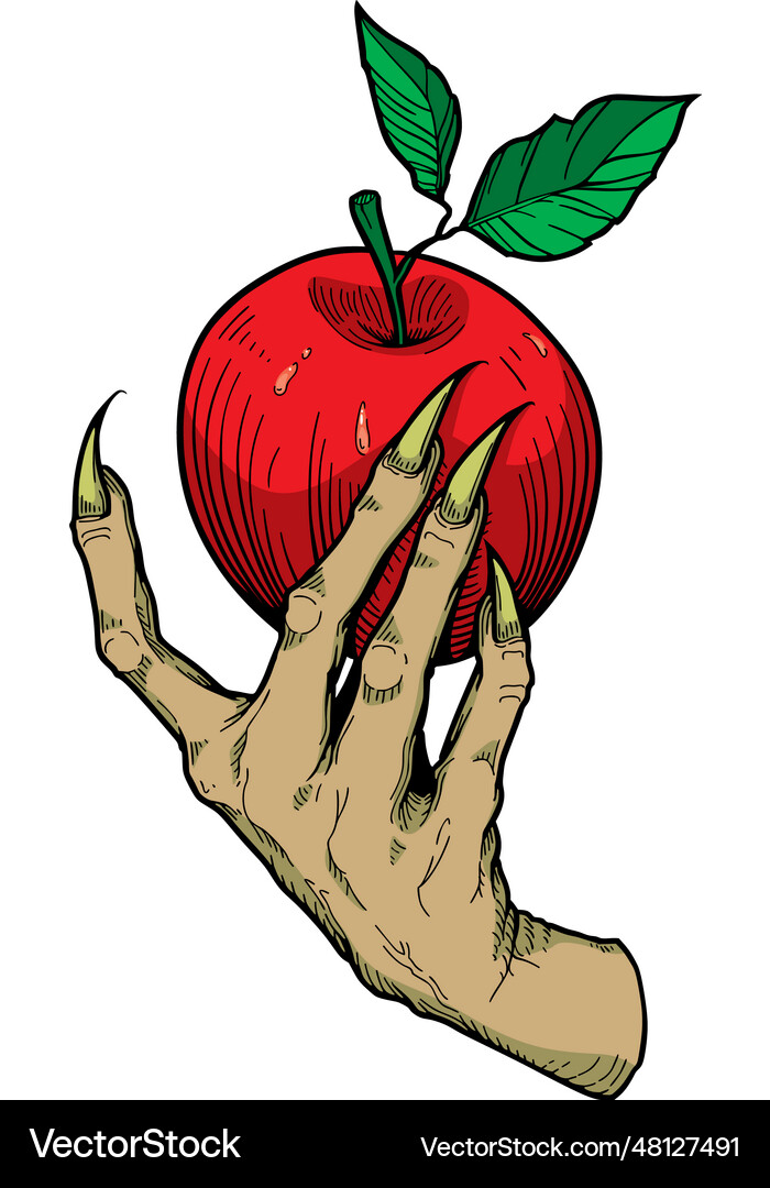 Witchs hand with long nails holds a poisonous Vector Image