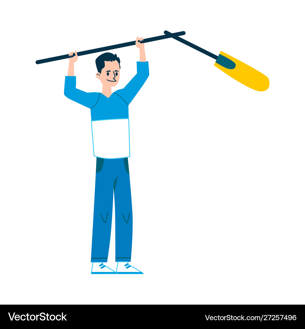 A young man boom and sound operator stands Vector Image