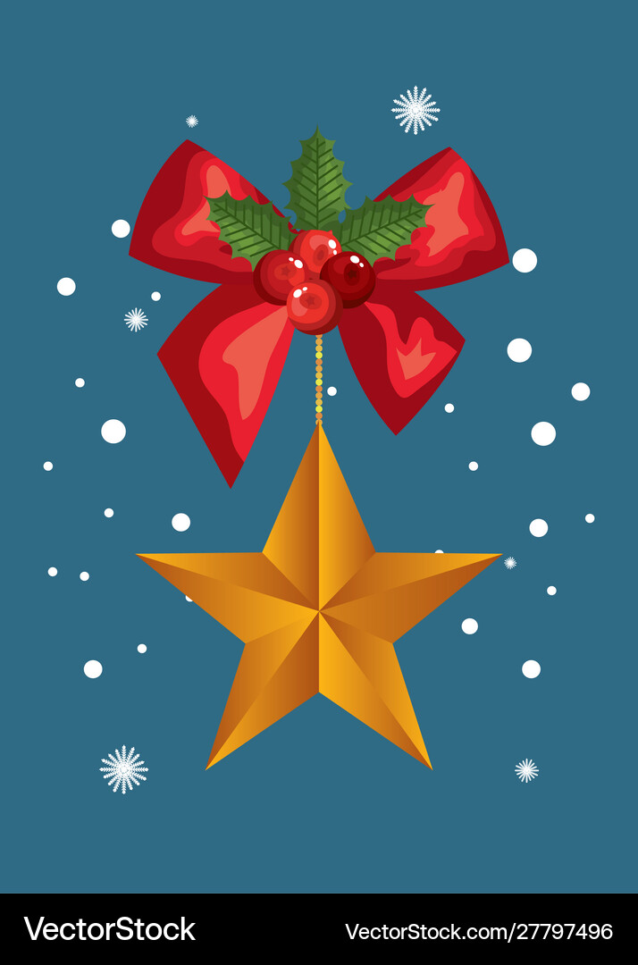 Bow ribbon with star christmas hanging Royalty Free Vector