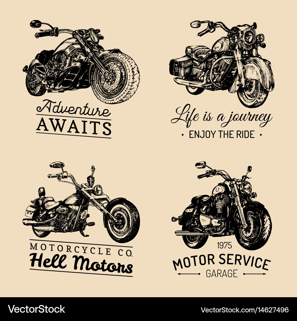 Custom chopper and motorcycle logos set vintage Vector Image