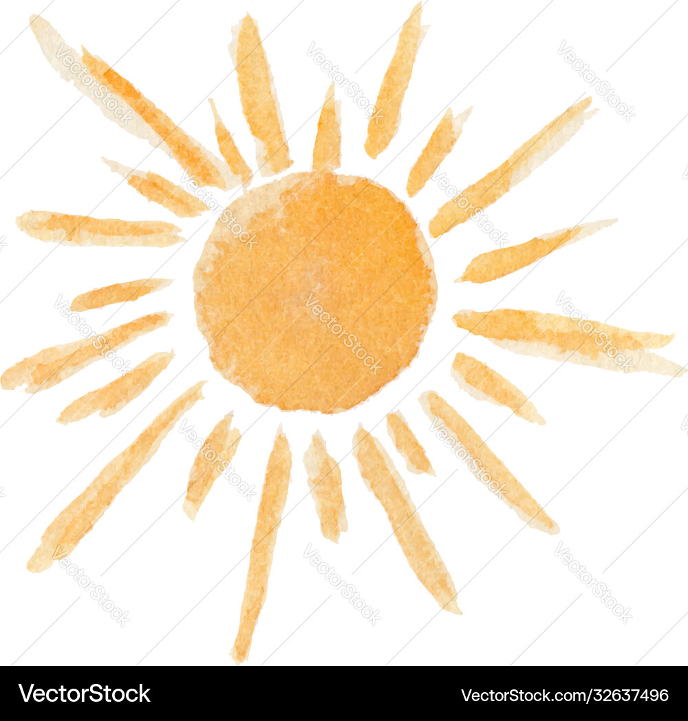 Cute watercolor shiny yellow sun Royalty Free Vector Image