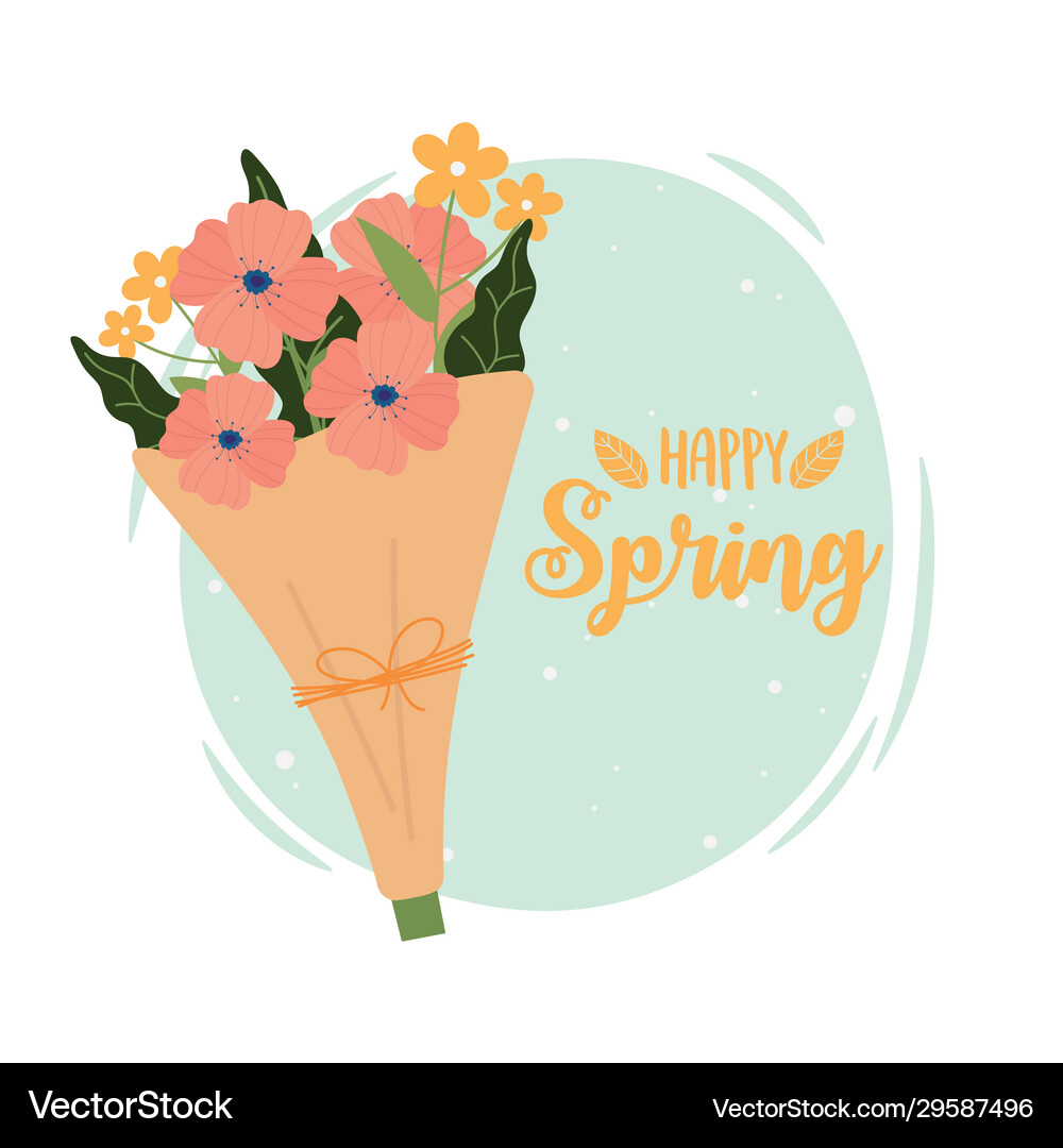 Happy spring bouquet flowers wrapped paper Vector Image