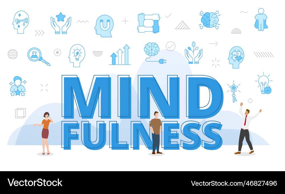 Mindfulness concept with big words and people Vector Image