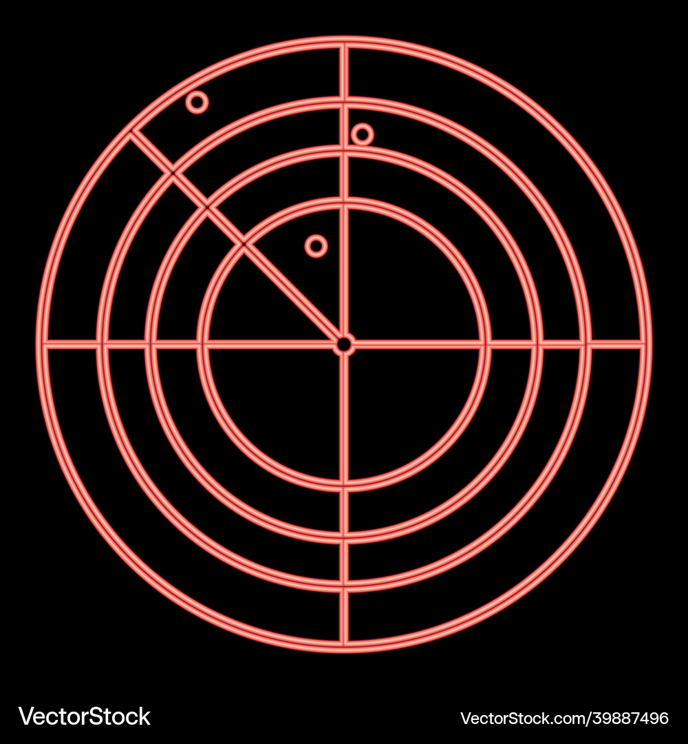 Neon radar icon black color in circle red Vector Image