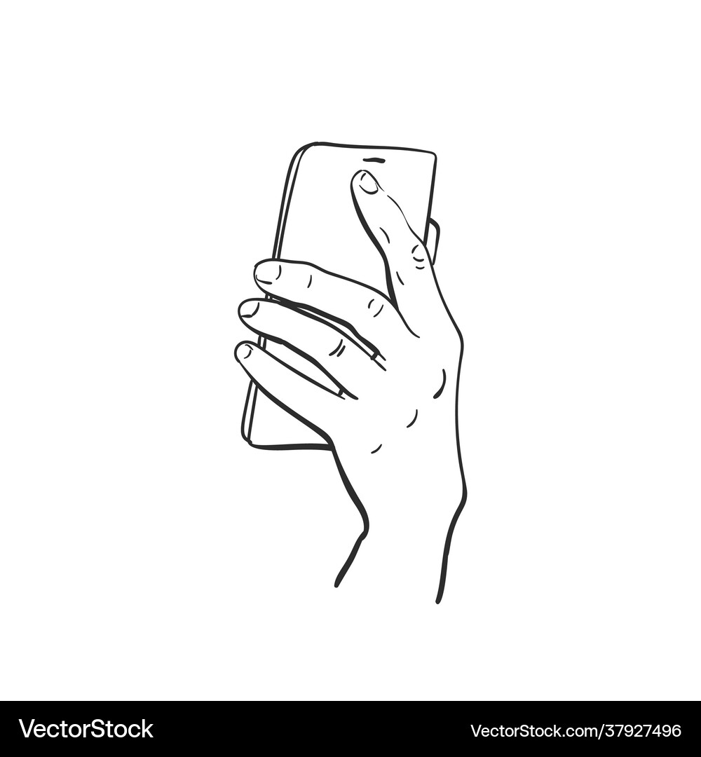 Sketch hand holding smartphone hand drawn Vector Image