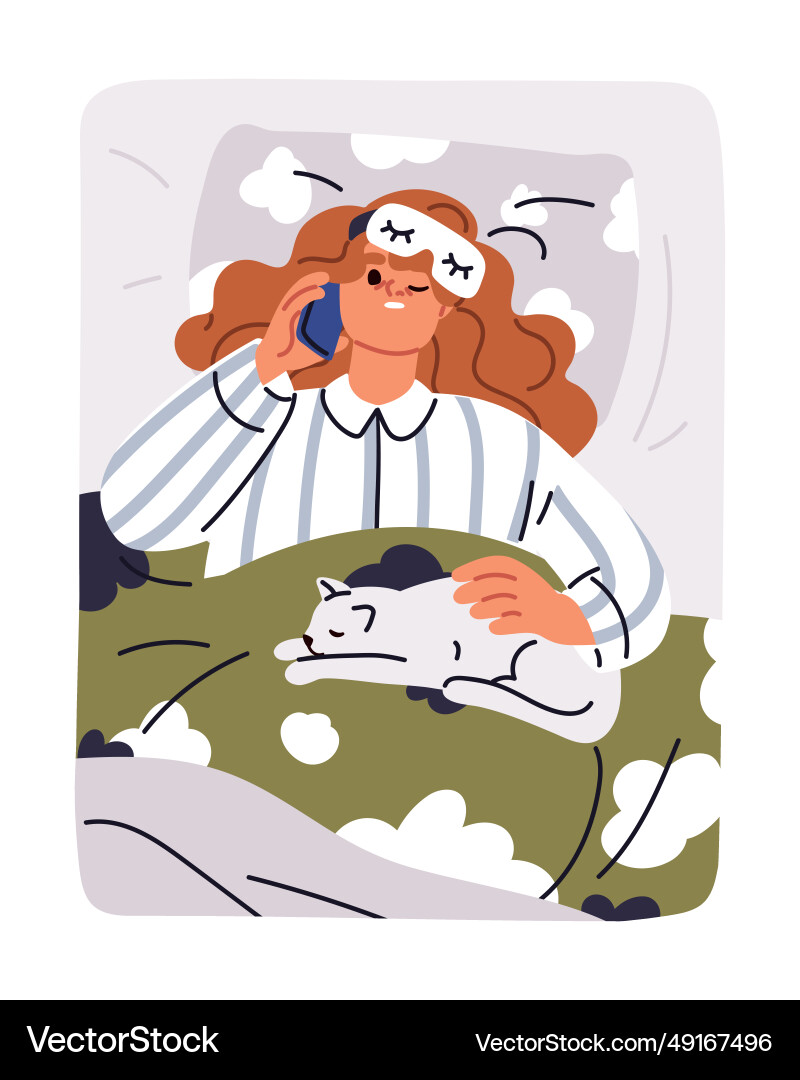 Waking up from mobile phone call annoyed upset Vector Image