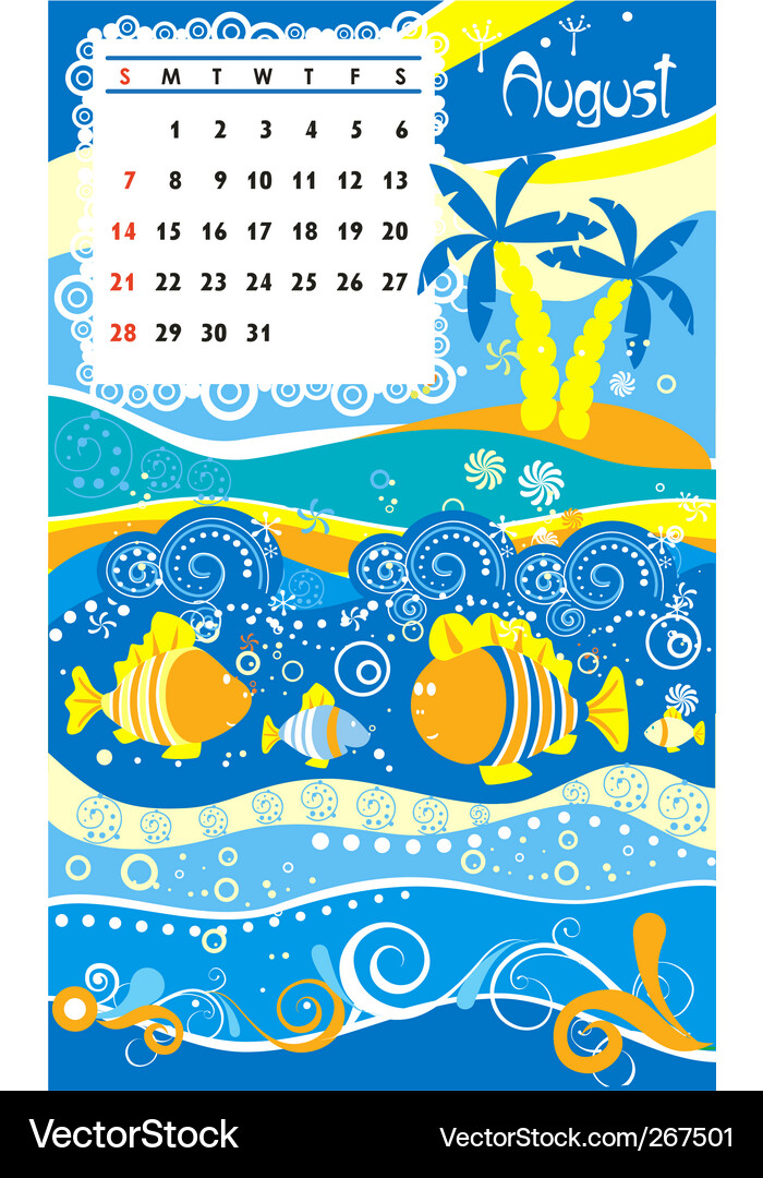 Calendar august Royalty Free Vector Image - VectorStock