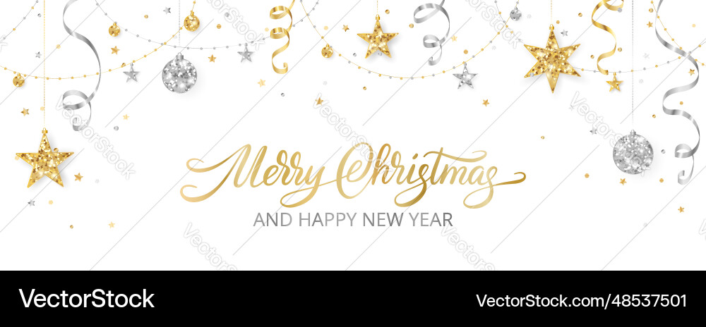 Christmas banner gold and silver glitter Vector Image