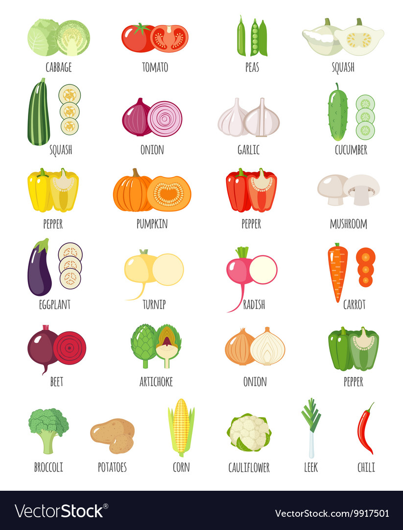 Flat Vegetable Icons Royalty Free Vector Image