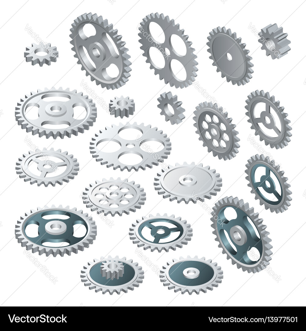 Isometric big set of a gear wheels Royalty Free Vector Image