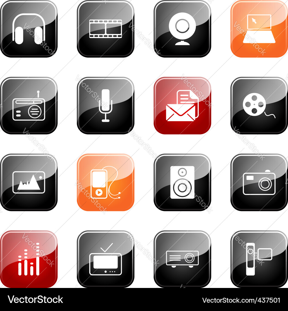 Mass media icons glossy series Royalty Free Vector Image