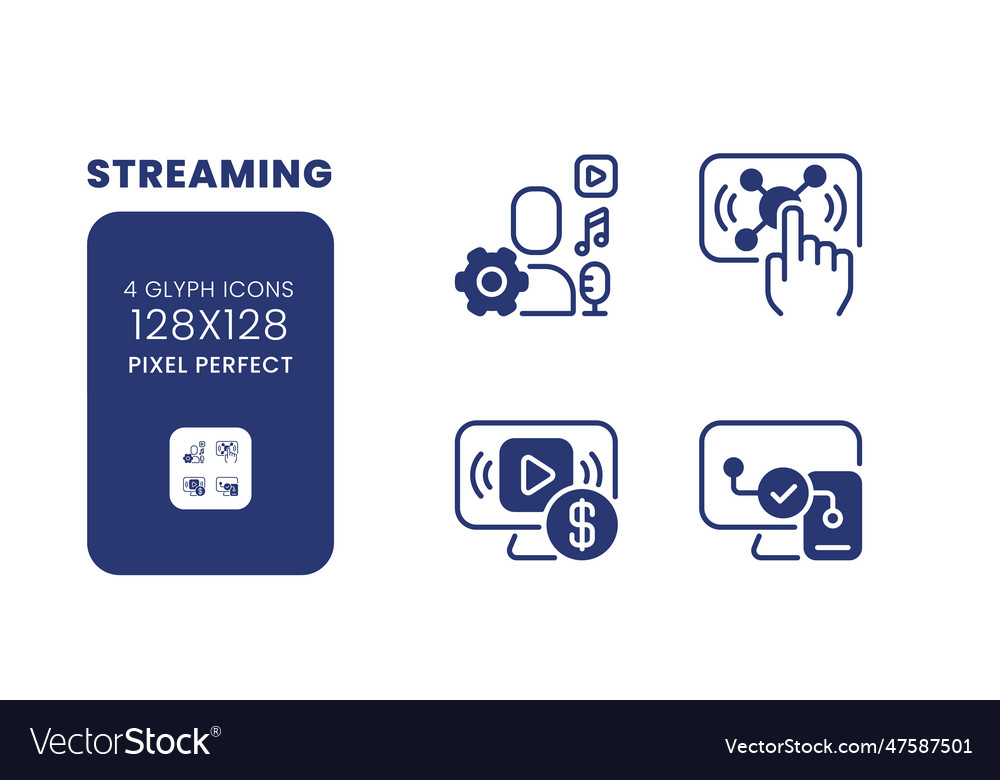 Streaming black solid desktop icons pack Vector Image