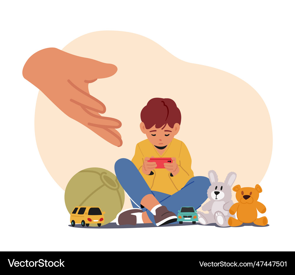 Stubborn child addicted to gadgets resists Vector Image