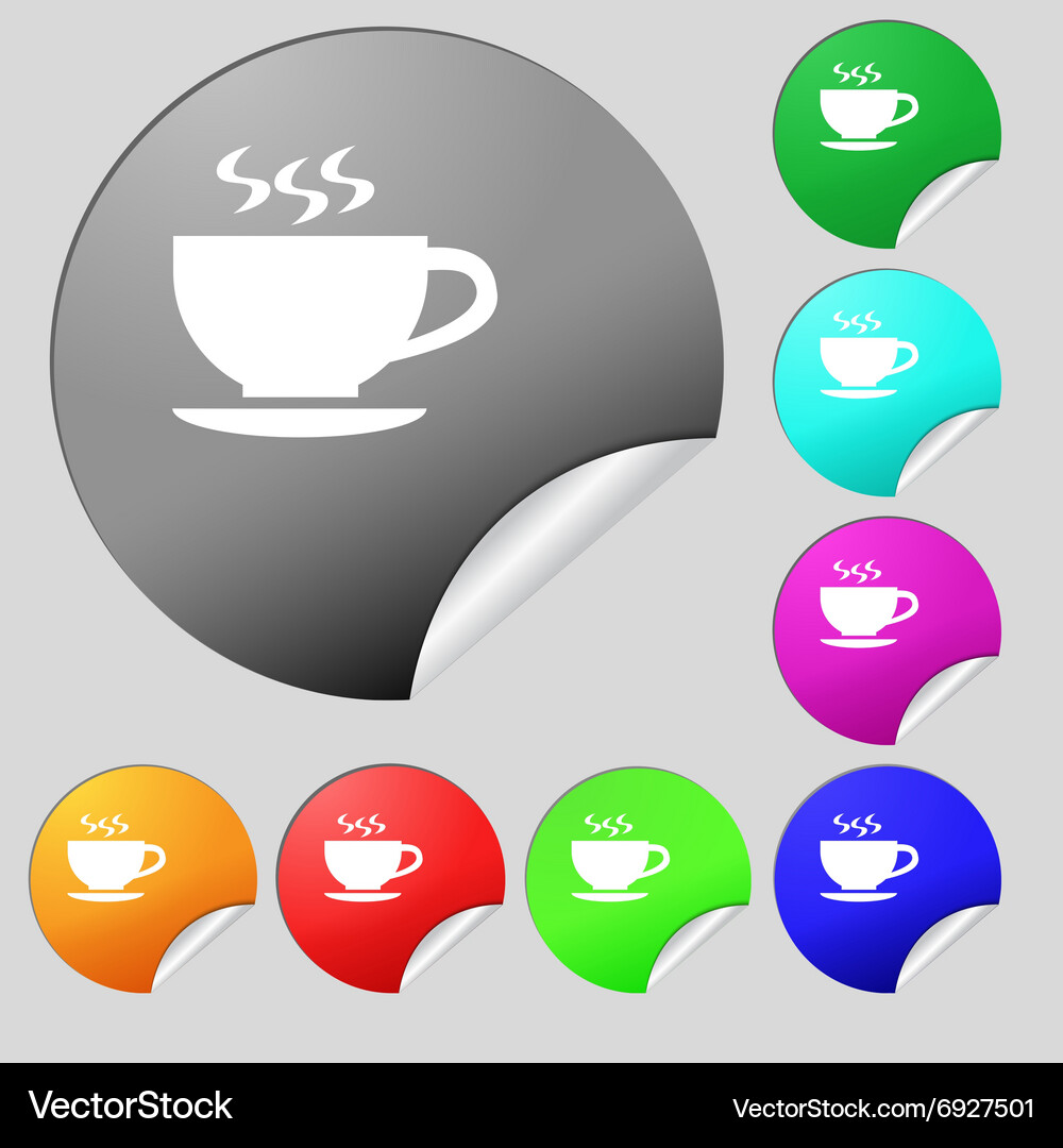 Tea and cup icon sign set of eight multi Vector Image