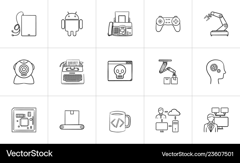 Technology and machines hand drawn outline doodle Vector Image