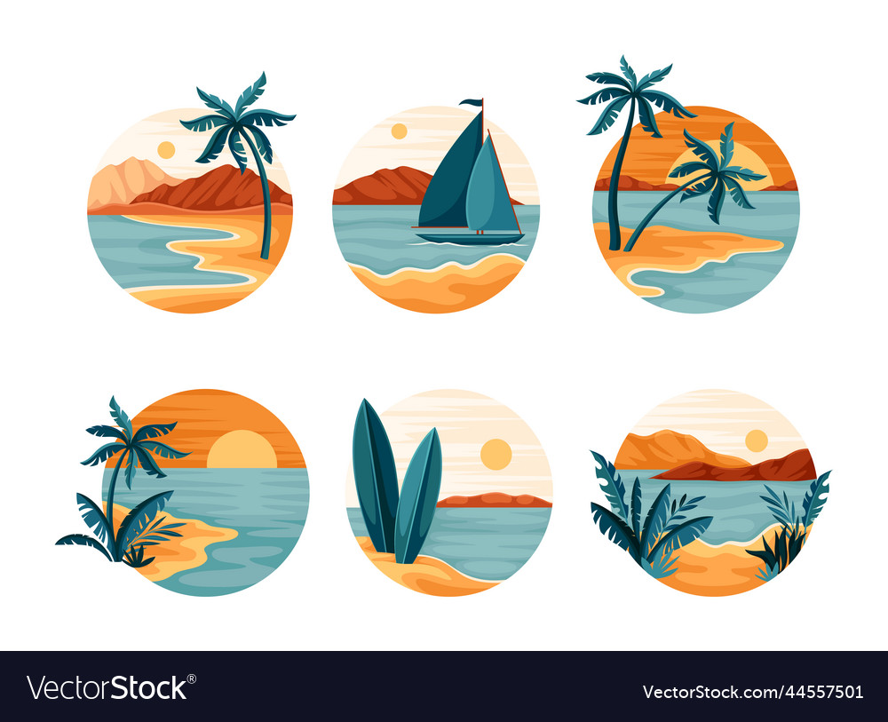 Tropical beach set beautiful scenes of nature Vector Image