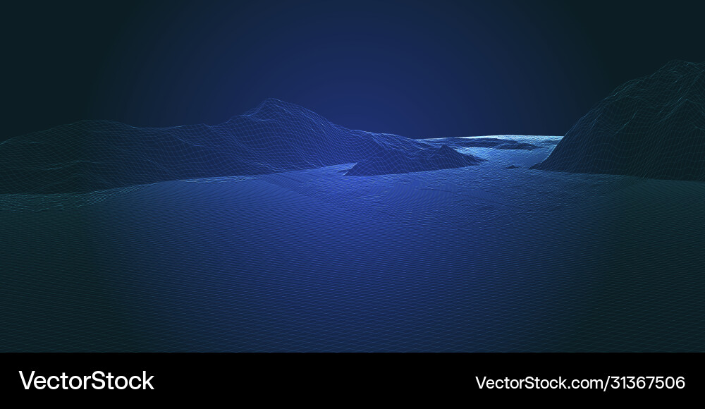 Banner design with futuristic wireframe landscape Vector Image