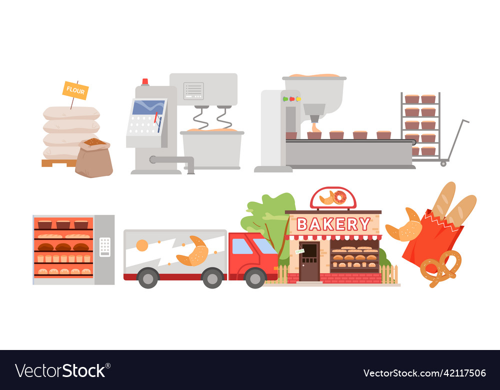 Breadmaking industry and processing stages Vector Image