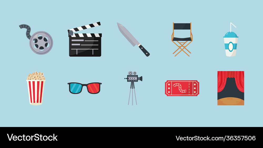 Bundle movies set icons Royalty Free Vector Image