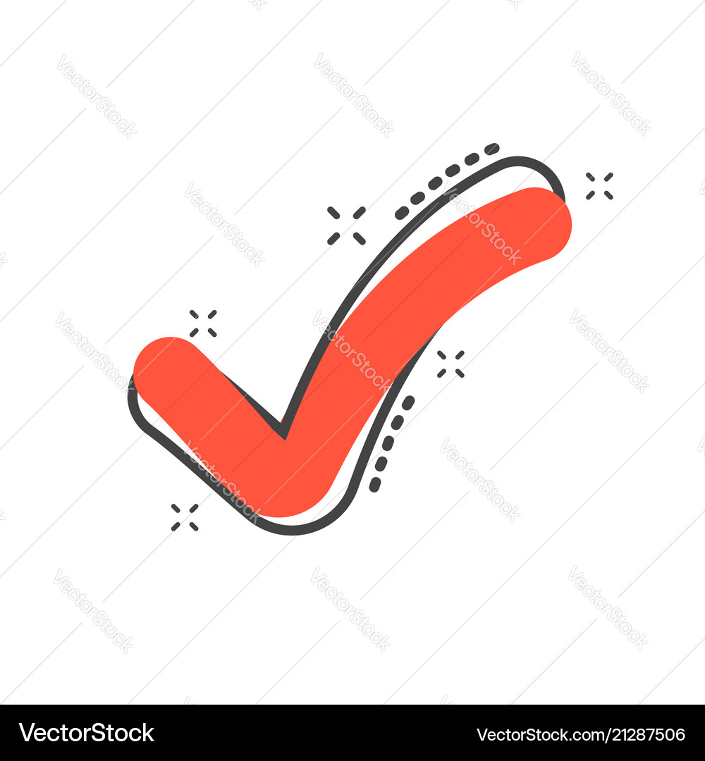 Cartoon check mark icon in comic style approved Vector Image