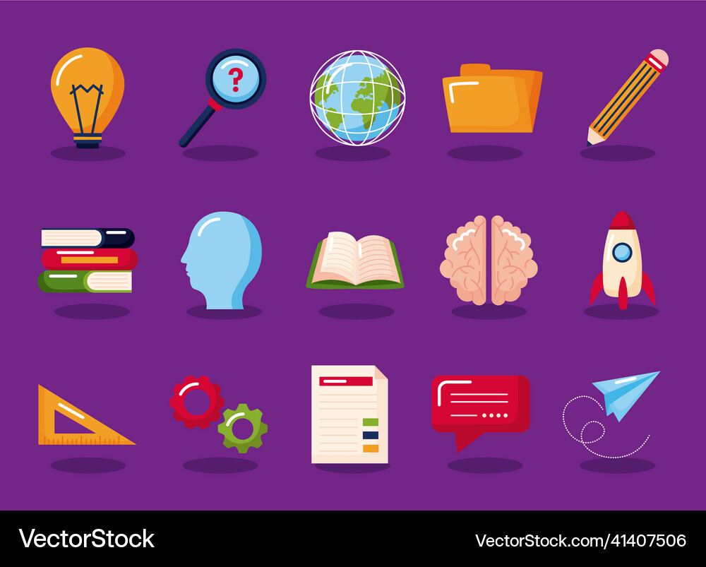 Fifteen knowledge management icons Royalty Free Vector Image