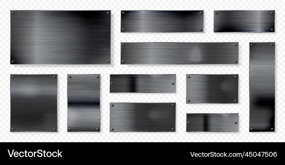Realistic black metal banners collection brushed Vector Image