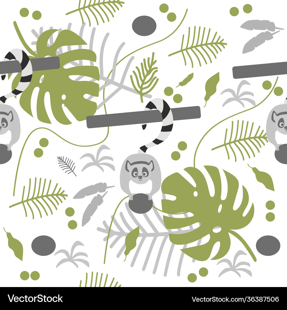 Seamless pattern jungle animals lemurs Royalty Free Vector