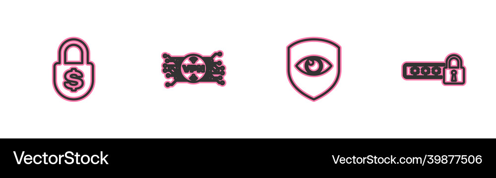 Set line money lock shield and eye vpn Royalty Free Vector