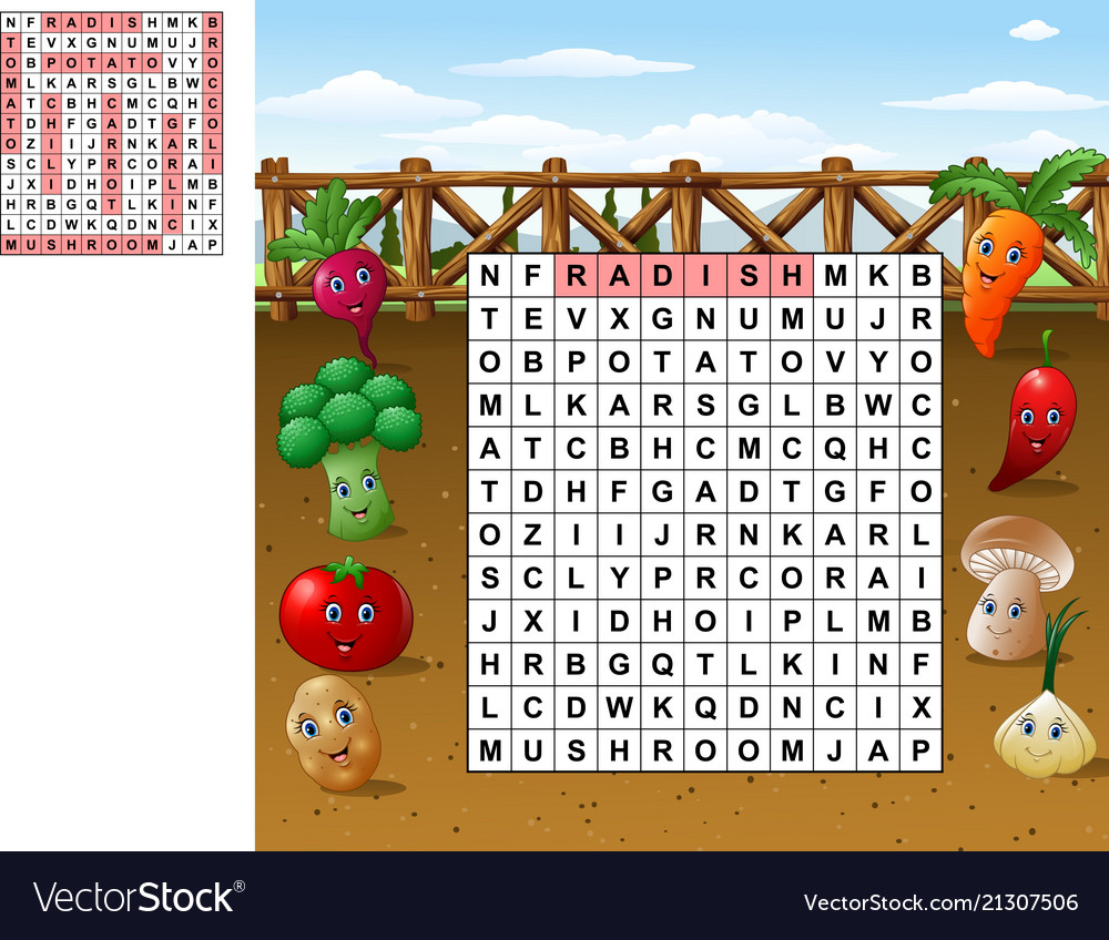 Word search puzzle about vegetables Royalty Free Vector