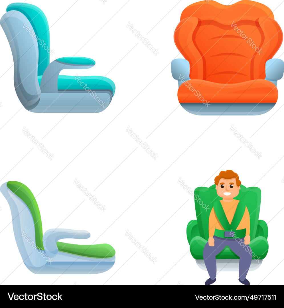 Car seat icons set cartoon different type Vector Image