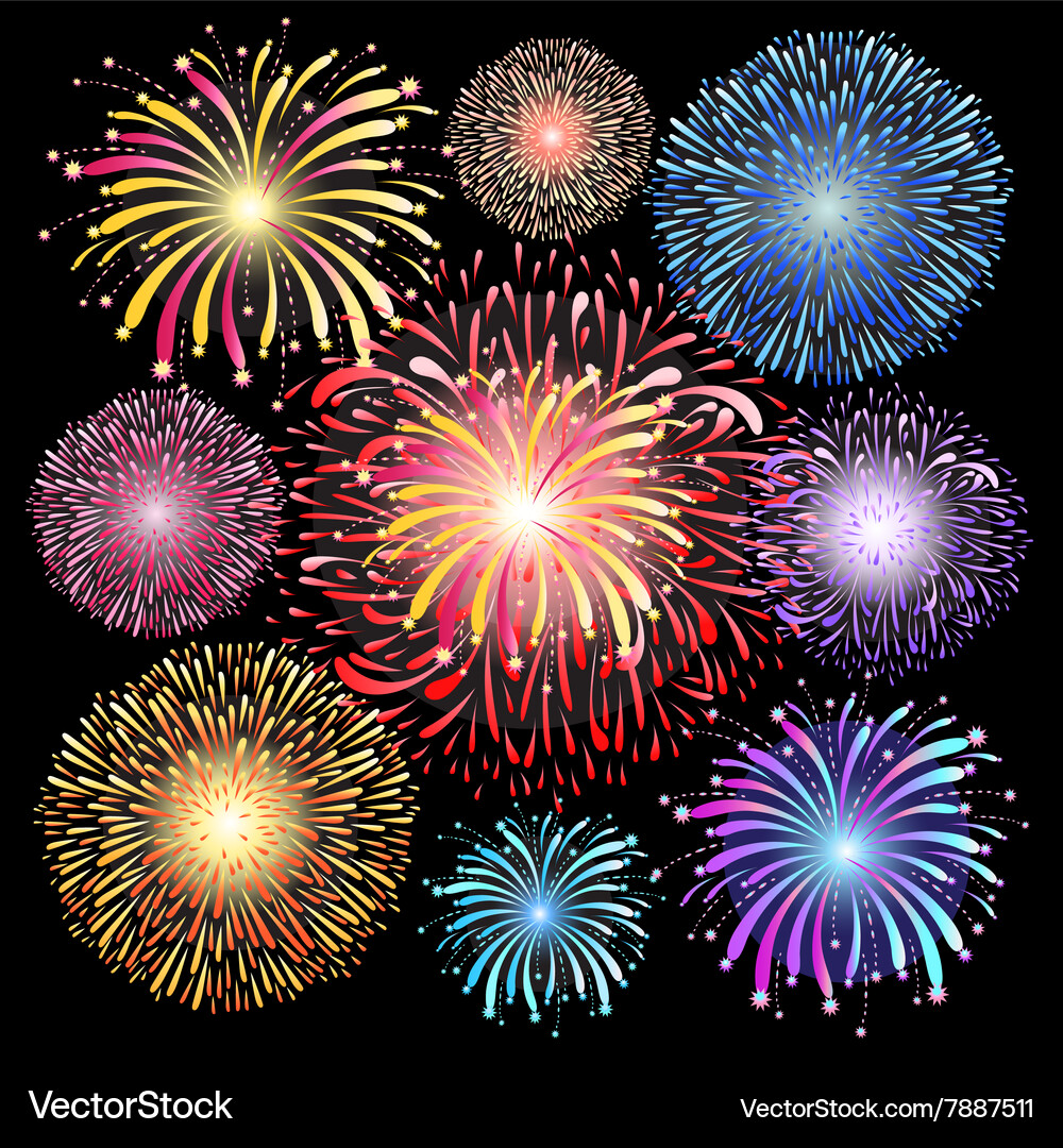 Graphic set of colorful fireworks Royalty Free Vector Image