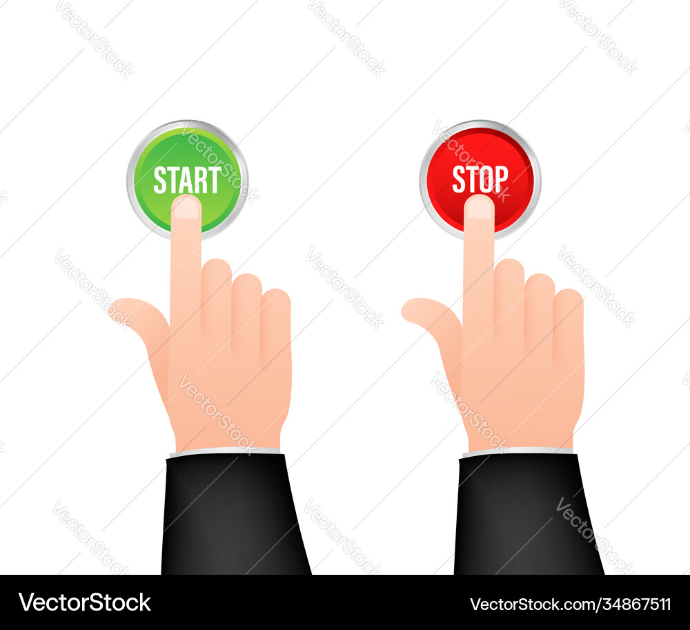 Hand with finger press start stop green and red Vector Image