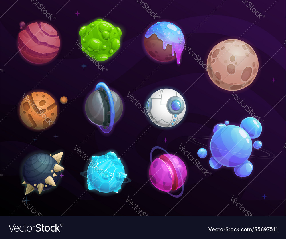 Planets fantasy space cartoon game interface Vector Image